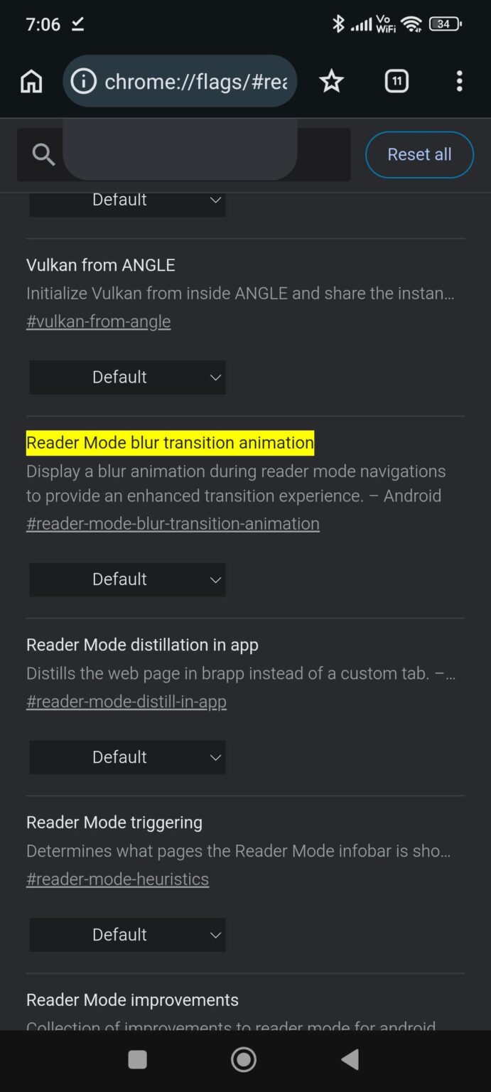 Chrome for Android tests blur animation when entering Reading mode
